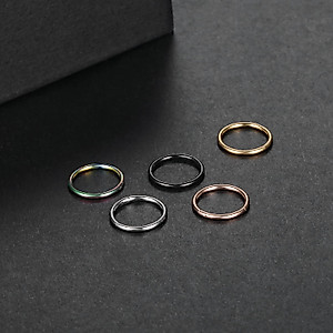 Aumeo 14G 16G 18G 20G Nose Ring Hoop Stainless Steel Hinged Segment Ring Hoop Nose Clicker Ring Tragus Helix Cartilage Daith Rook Earring Piercing Jewelry for Women Men(5pcs 20g 8mm mixed colors)