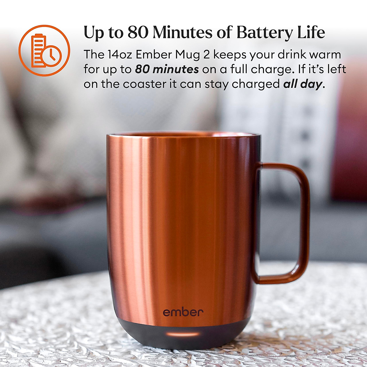 Ember Temperature Control Smart Mug 2, 14 Oz, App-Controlled Heated Coffee Mug with 80 Min Battery Life and Improved Design, Copper