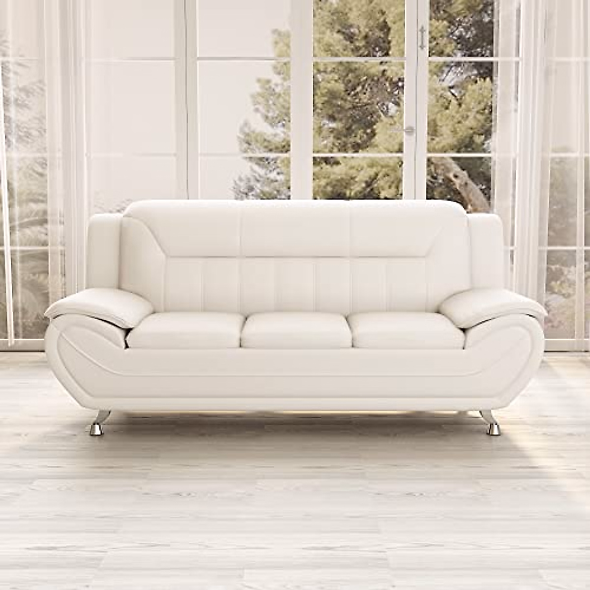 US Pride Furniture Michael Collection Modern Style Faux Leather Couch-Versatile 3 Seater Accent Piece for Living Room, Bedroom or Office-Comfortable Design and Elegant Look, 79" Sofa, Snowy White