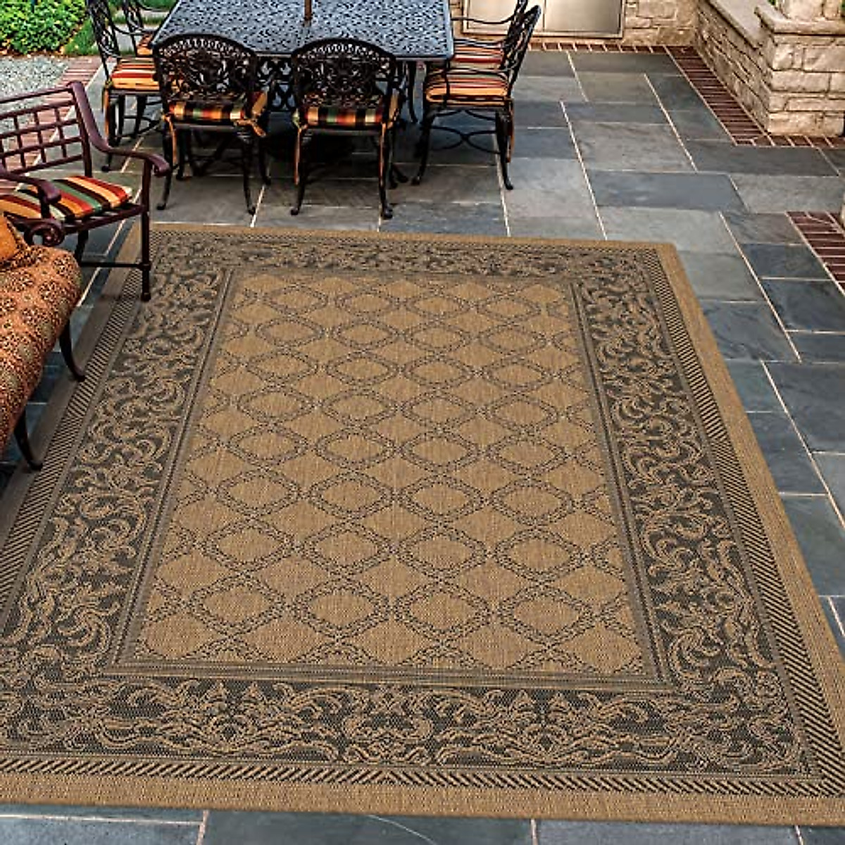 Couristan Recife Garden Lattice Indoor/Outdoor Area Rug, 8'6" Square, Cocoa-Black