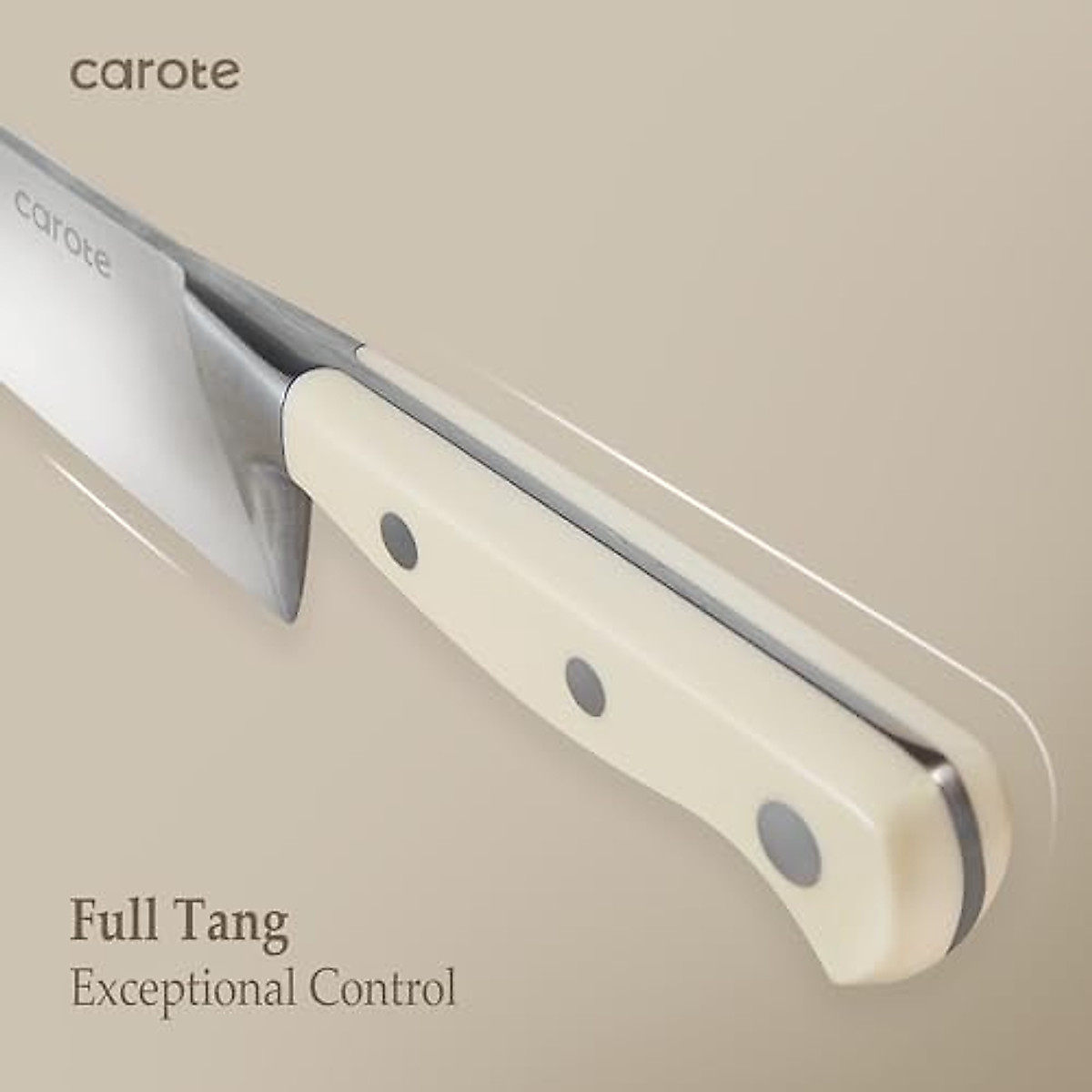 CAROTE 14 Pieces Knife Set with Block, Forged, High Carbon Stainless Steel Sharp Blade Block Knife Set, Dishwasher Safe Cutlery,Linen White