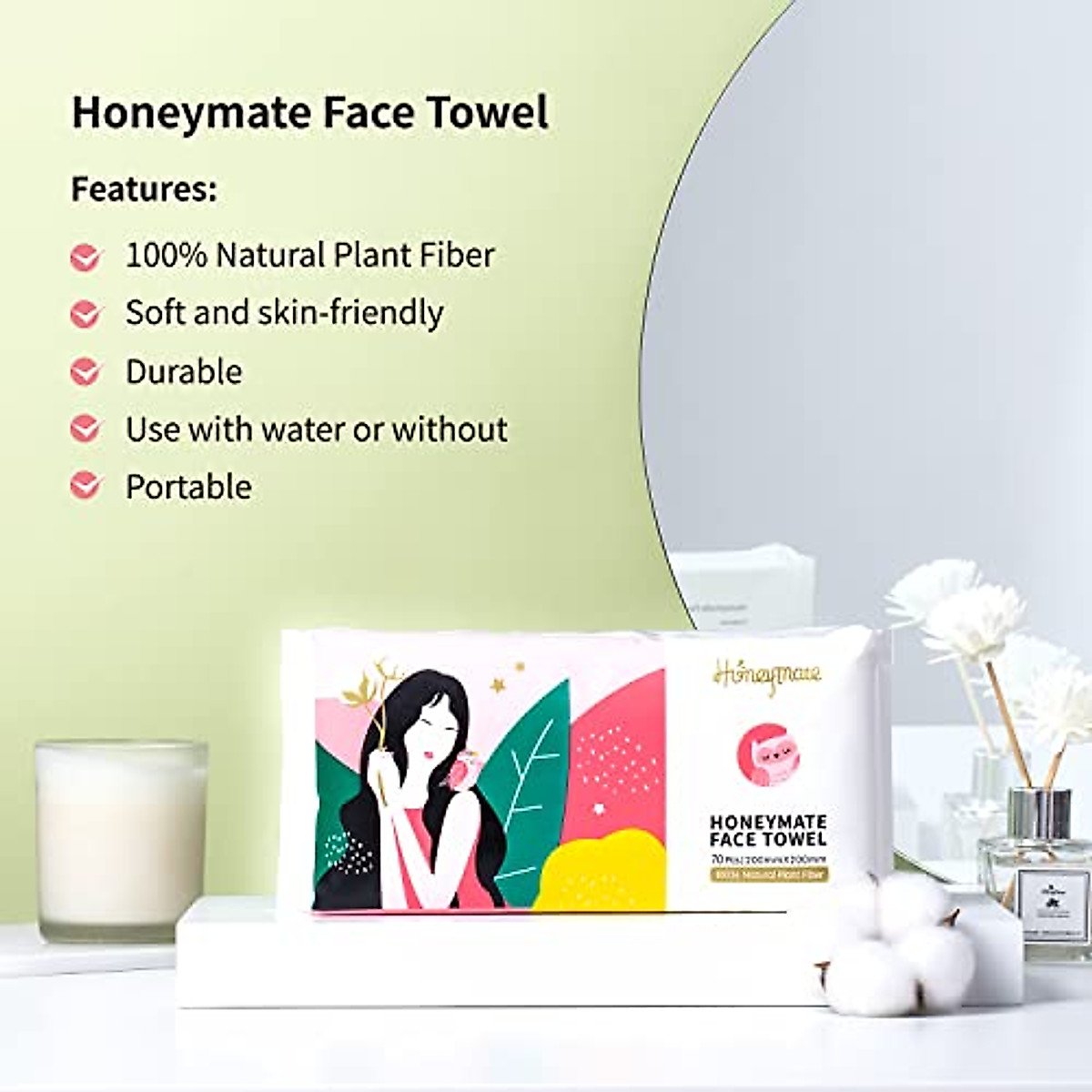Honeymate Cotton Face Towels, 280 Count Ultra Soft Extra Thick Disposable Facial Tissues for Sensitive Skin and used as Washcloths, Makeup Remover (4 Pack)