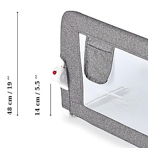 Plushy Kids Bed Rail for Toddlers, Foldable & Extra Long, Safety Crib Rail Guard with Reinforced Anchor Safety, Swing Down Bed Rails for Queen Bed, Full Size Double & King Bed (Grey, 47inch)