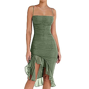 Women 3D Flowers Halter Dress Floral Fringed Long Dress Y2k Sleeveless Open Back Tassels Dress Sheer Tulle Dresses