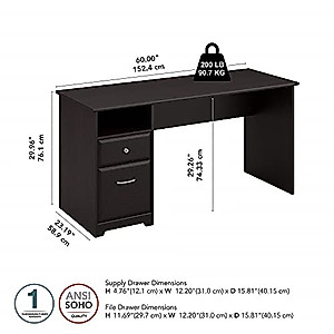 Bush Furniture Cabot 60W Computer Desk with Drawers in Espresso Oak