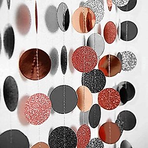 Rose Gold and Black Circle Garland Party Decoration Hanging Dots Streamer Banner Backdrop for Birthday/Bday/Wedding/Anniversary/Bachelorette/Bridal Shower/Sweet 16/Graduation/Hen Party Supplies