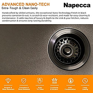 NAPECCA 17" Black Undermount Bar Sink - 17x17 Stainless Steel Square Single Bowl 18 Gauge, Gunmetal Black Small Kitchen Sinks, Nano Dark Grey Deep Modern Wet Bar/Island/Prep Sink with Accessories