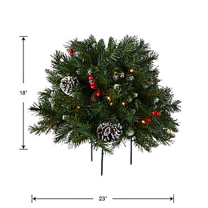 National Tree Company National Tree 18 Inch Frosted Urn Filler with Cones, Red Berries, Tripod Stake and 35 Warm White Battery Operated LED Lights with Timer (FRB-300-18U-B), 18"