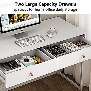 Tribesigns Computer Desk, Modern Simple 47 inch Home Office Desk Study Table Writing Desk with 2 Storage Drawers, Makeup Vanity Console Table White