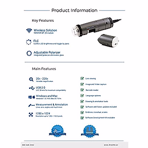 Dino-Lite USB Digital Microscope AF4115ZT - 1.3MP, 20x - 220x Optical Magnification, Measurement, Polarized Light, WF-20 Compatible