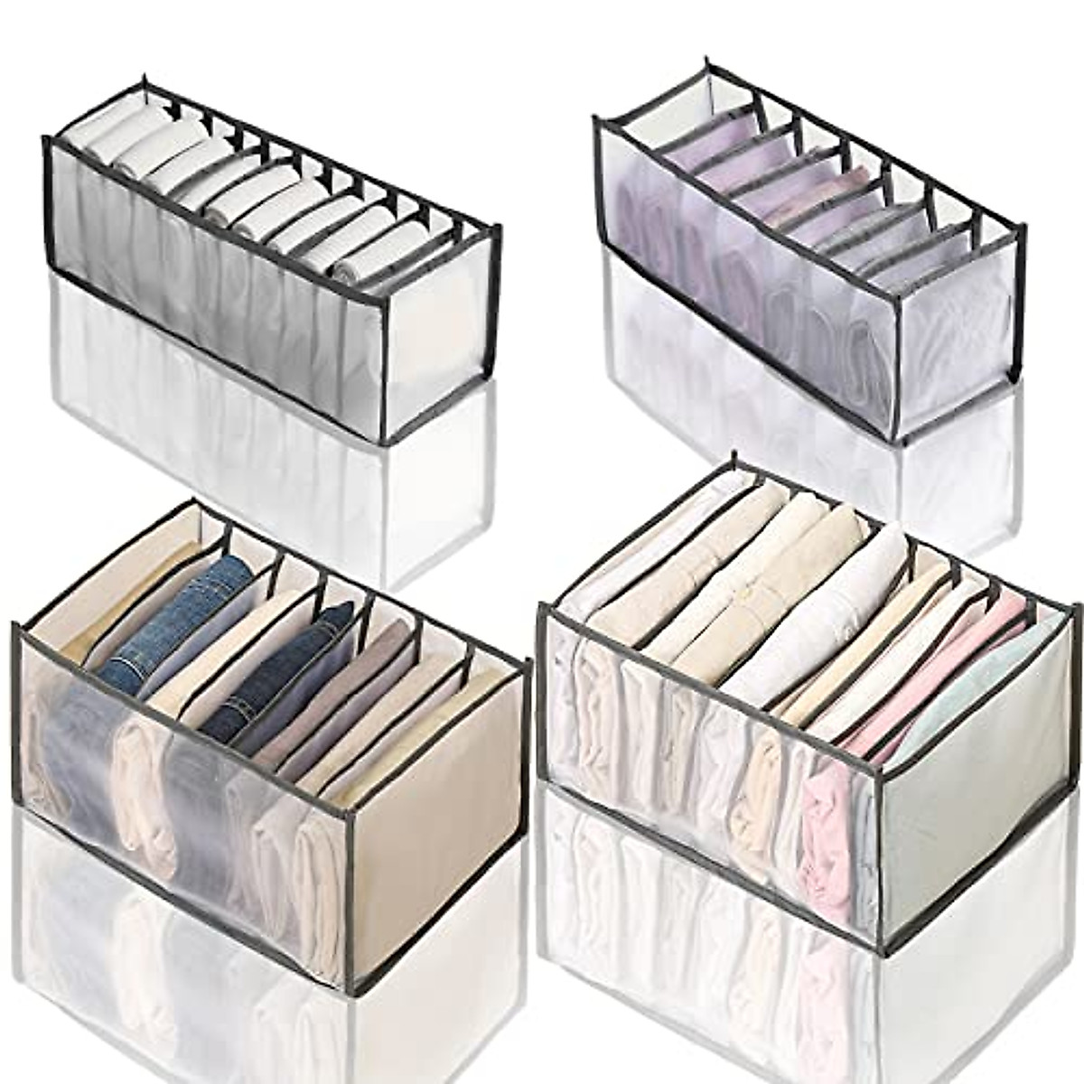 OHEMDI 4 Pack Wardrobe Clothes Organizer and Storage for Bedroom for Folded Clothes (Grey)