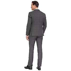 Mens Checked Suit Slim Fit Wedding Suit Casual Plaid Prom Homecoming Suit Dress Tux Suit Grey Blazer Jacket Vest Pants XS