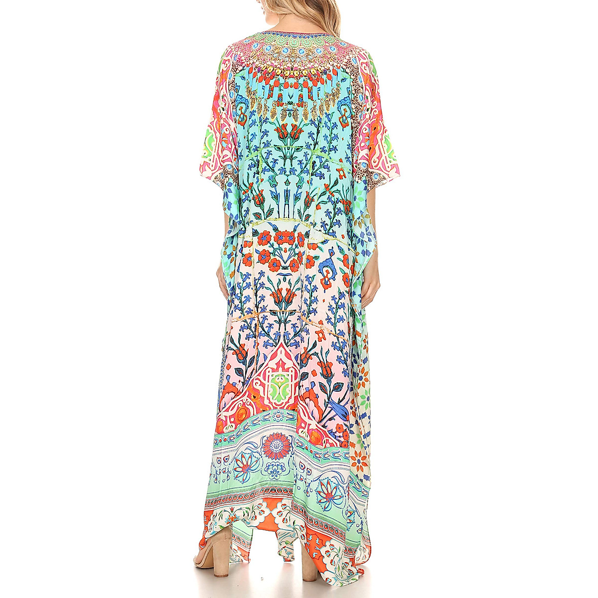 Sakkas P5 - LongKaftan Georgettina Ligthweight Printed Long Caftan Dress/Cover Up - TM208-Multi -OS