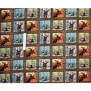 Quality Fabric Nature Fabric Panel 34 Giordano Mountain Woods Block Moose Duck Deer