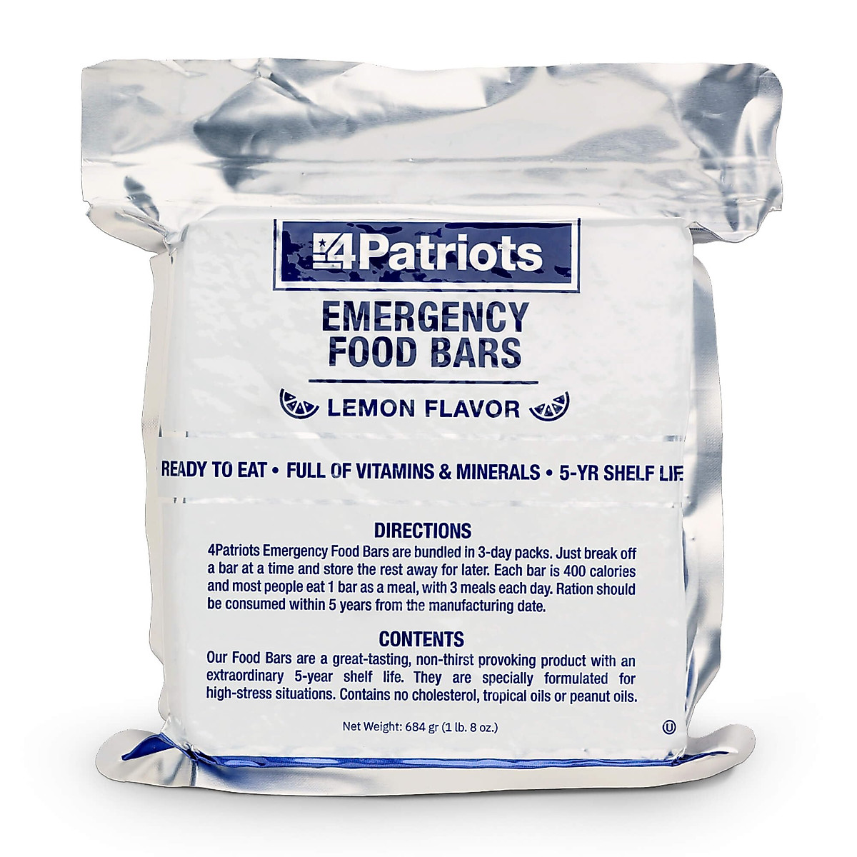 4Patriots Emergency Food Bars: Non-Perishable S.O.S Rations Designed to Last 5 Years - 3,600 Total Calories - 1 Pack of 9 Lemon-Flavored Survival Bars for Emergencies, Camping, or Hiking