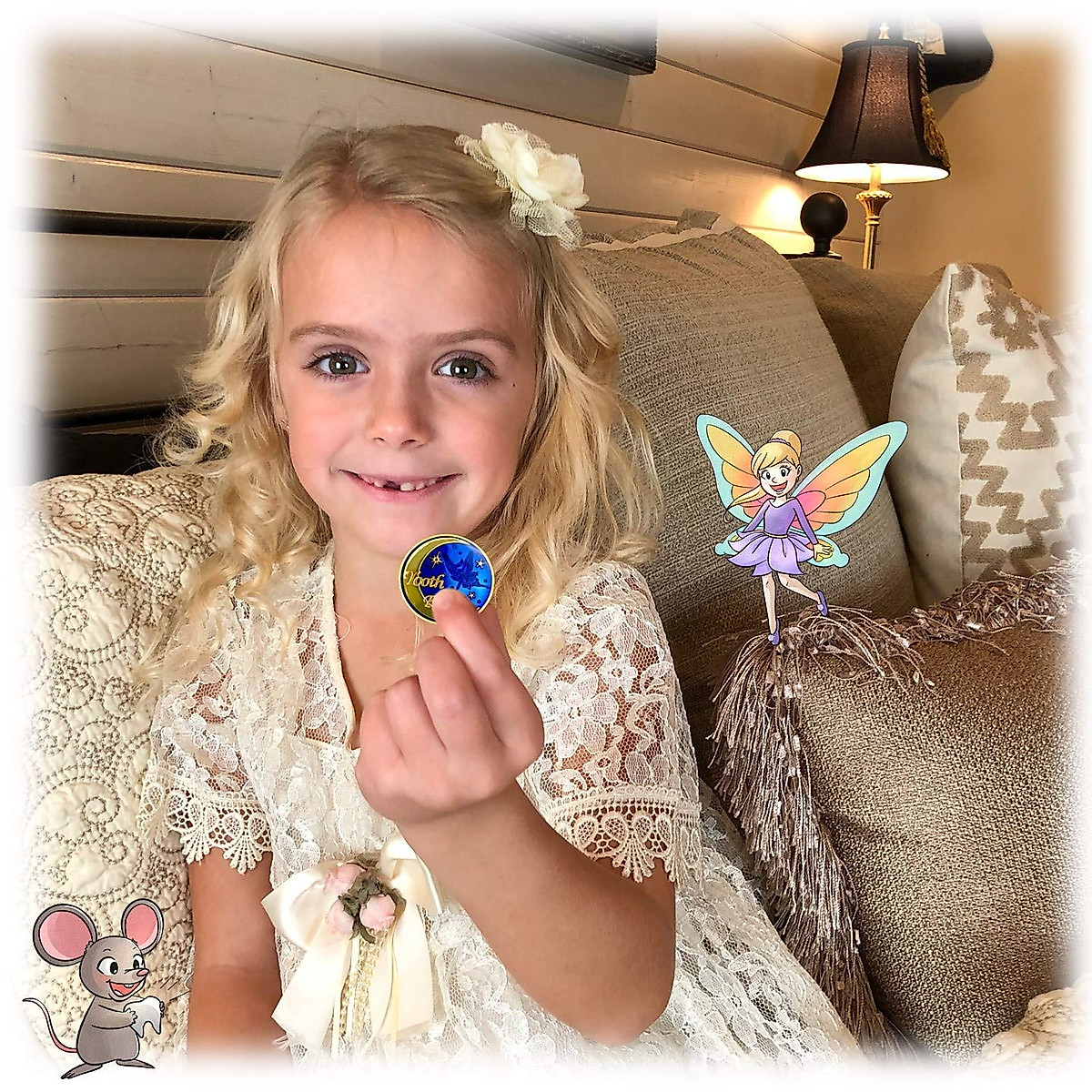 Tooth Fairy Gift Set Keepsake Gold Coin and Tooth Fairy Book for Girls
