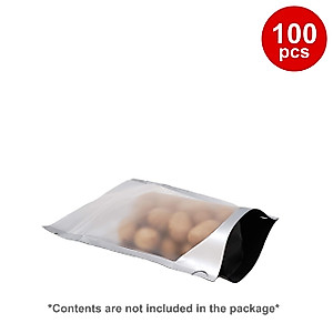 Matte Black/Clear Mylar Stand Up Bags Pouches with Zipper for Food Storage 3.5" x 5" x 2" (Up to 1oz) 100 pcs