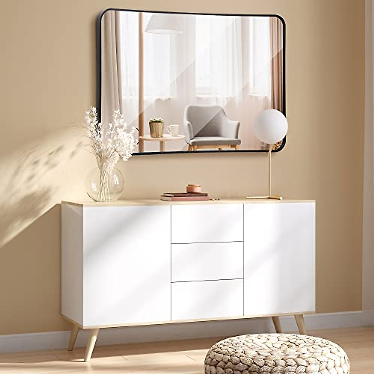 ZenStyle Black Metal Framed Rectangular Wall Mirror 24" x 36" Bathroom Mirror with Peaked Trim for Entryways, Living Rooms, Bathrooms