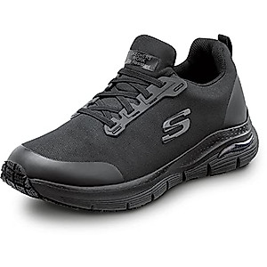 Skechers Work Arch Fit Charles, Men's, Black, Slip On Athletic Style, Alloy Toe, MaxTrax Slip Resistant, Work Shoe (9.0 M)