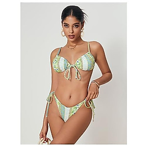 WDIRARA Women's Floral Print Tie Side Swimwear Straps Bikini Sets Swimsuits Green XS