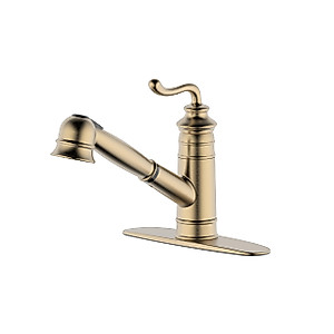 Derengge Brushed Gold Kitchen Faucet,Single Handle Kitchen Sink Faucet Pull Out Sprayer Kitchen Sink Faucet with Deck Plate, 1 Hole or 3 Hole Installation,F-825-BG