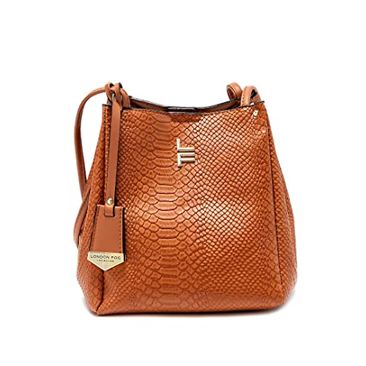LONDON FOG COCO Lizard Shoulder Bag for Women, Vegan Leather Handbags - Cognac Lizard 1