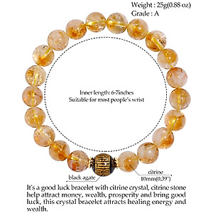 Jewever Geniune Natural Quartz Beaded Bracelet for Women Agate Sutra Beads Amulet Bracelet Stretch Healing Crystals and Gemstones Gifts for Jewelry (Citrine)