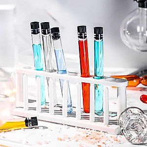 Saysurey 2 Sets Test Tubes with Rack, 16 Pcs Clear Plastic Test Tubes with Caps and 2 Pcs 8 Holes Test Tube Holder with 8 Drying Pins Test Tubes with Stand for Scientific Experiment Nurse Party Favors