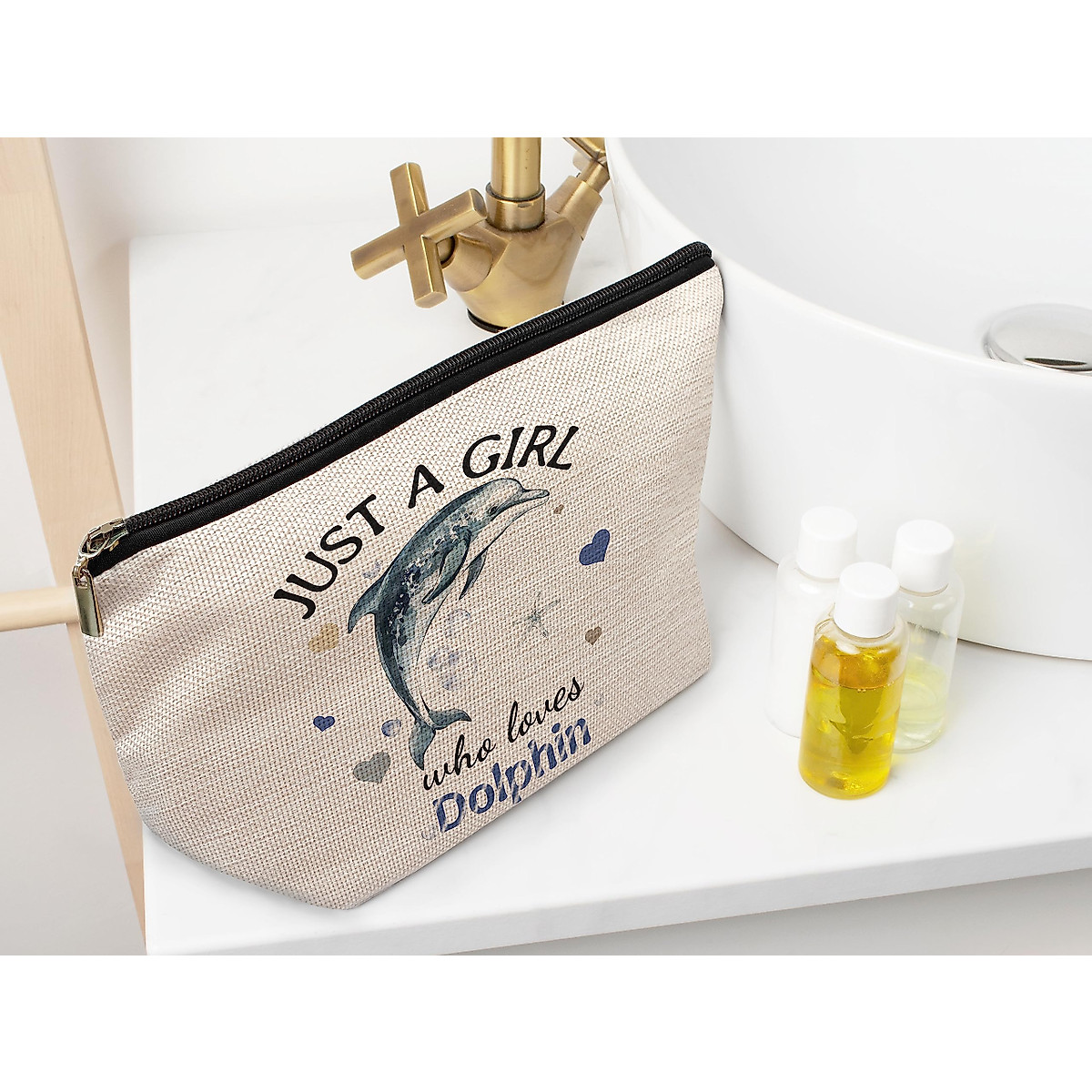 Dolphin Gifts,Just a Girl Who Loves Dolphin Dolphins Cosmetic Bag,Dolphin Gifts for Women,Blue Watercolor Dolphin Decorative Women's Makeup Bag Zipper Pouch Travel Toiletry,Gifts for Dolphin Lovers