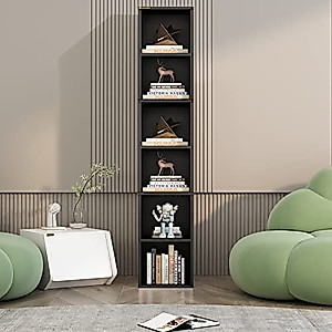 ALISENED 68.5" Tall Narrow Bookshelf, 6 Shelf Wooden Corner Bookcase for Stylish Storage, Modern Skinny Cubes Storage Organizer Display Shelving for Bedroom, Library, Living Room, Home, Office, Black