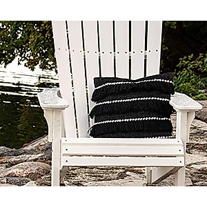 Foreside Home & Garden FIPL09795 Black Decorative Striped Woven 18x18 Outdoor Throw Pillow with Hand Tied Fringe