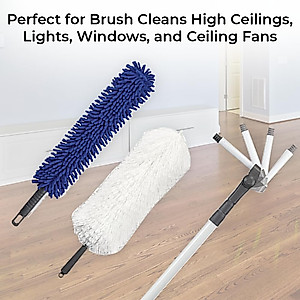 Multi Angle Duster, Bendable Head, Extension Pole 25” – 70”, Brush Cleans High Ceilings, Lights, Windows, Ceiling Fans, Pack of 2 Detachable, Microfiber Heads for Cleaning