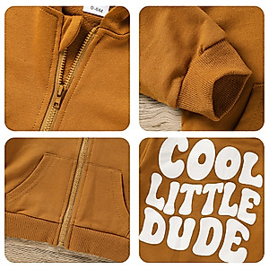 ZOELNIC Toddler baby boy clothes winter hoodie zipper sweatshirt tops COOL LITTLE DUDE letter printed long sleeve (Khaki, 12-18 Months)