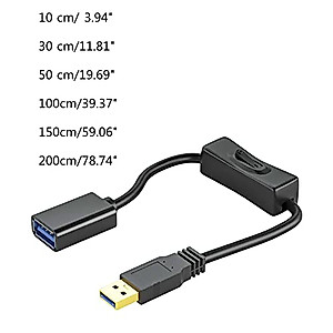 Diarypiece USB 3.0 Switch Extension Cable, USB Male to Female Cord with On/Off Switch, Support Data Transfer Power Supply Cable, for LED Strips USB Fan