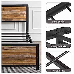 GAZHOME Twin Bed Frame with Wooden Headboard/No Box Spring Needed Heavy Duty Metal Platform / 9 Stable Leg/Noise Free/Easy Assembly