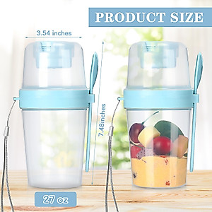 Mifoci 8 Pcs 26 oz Portable Cereal Cup Overnight Oats Container with Lid and Spoon for Yogurt Salad Fruit Oatmeal Cereal Overnight Oats Breakfast Vegetable Snack Cup, Blue