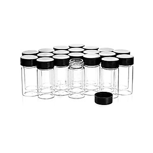 QWORK Glass Vials, 20 ml (0.7 oz), 20 Pieces Clear Glass Sample Vials for Liquid, Mini Empty Vial with Screw Cap