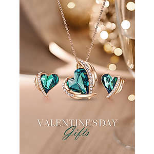 CDE Pink Angel Rose Gold Jewelry Set Mother’s Day Gift Women Heart Pendant Necklaces and Stud Earrings Sets Birthday Best friend Mom Gift for Mother