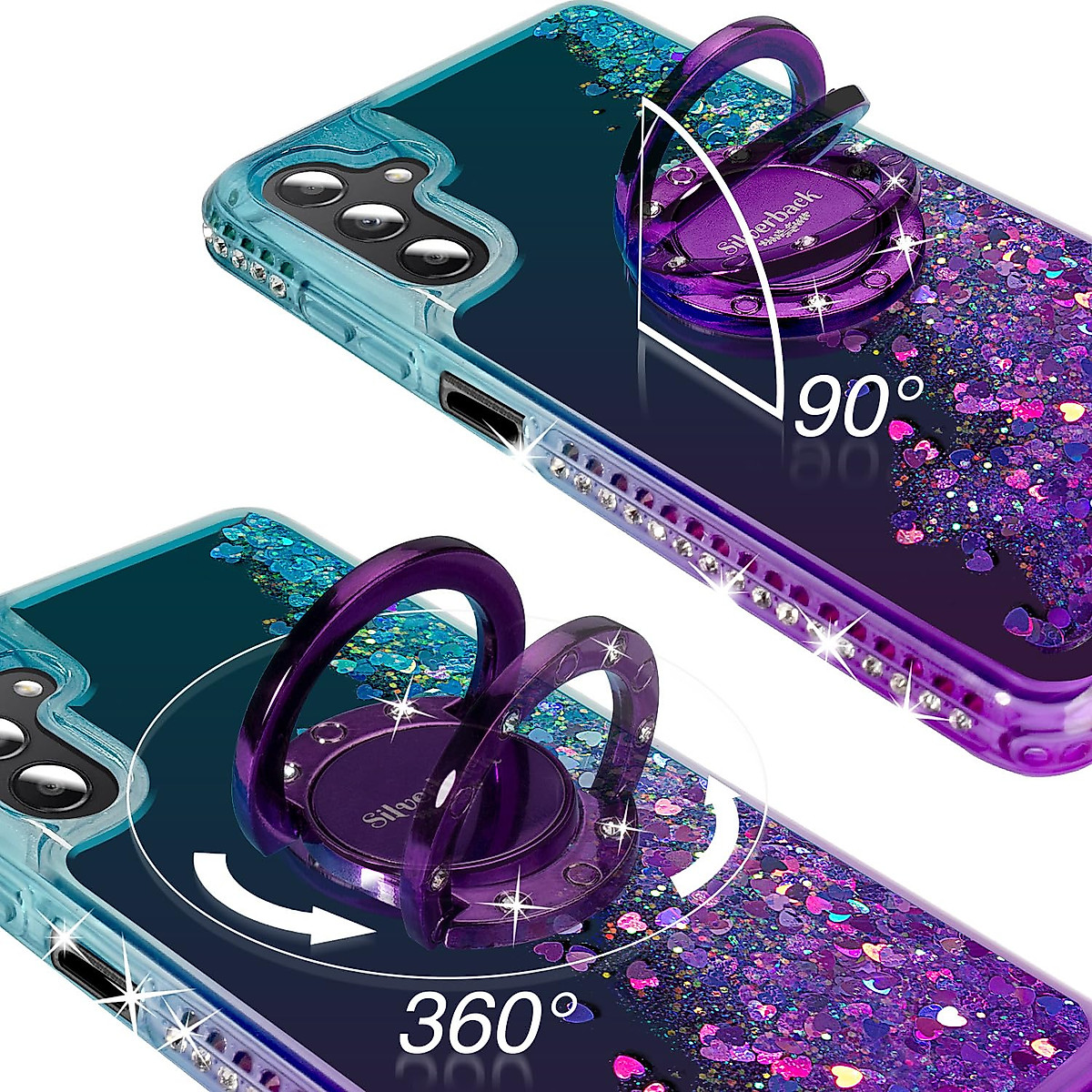 Silverback for Galaxy A54 5G Phone Case, Moving Liquid Holographic Sparkle Glitter Case with Kickstand, Girls Women Bling Diamond Ring Slim Protective Case for Samsung Galaxy A54 5G - Purple