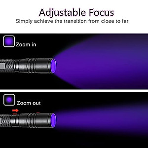 COSMOING UV Flashlight, LED 395nm Ultraviolet Flashlight, Zoomable Pen Blacklight Flashlight IP54 Waterproof Detector for Pet Urine, Cat Dog Stains, Bed Bug, Household Wardrobe Toilet