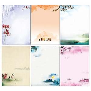 Stationary Set Japanese Stationery Letter Writing Paper, 48 Pack Stationary paper and envelopes set Ink Painting Design - 48 Stationary papers + 24 Envelopes