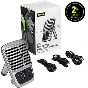 Shure MV51 Digital Large-Diaphragm Condenser Microphone with USB, Lightning and USB-C Cables - 5 DSP Preset Modes (Speech, Singing, Flat, Acoustic Instrument, Loud)