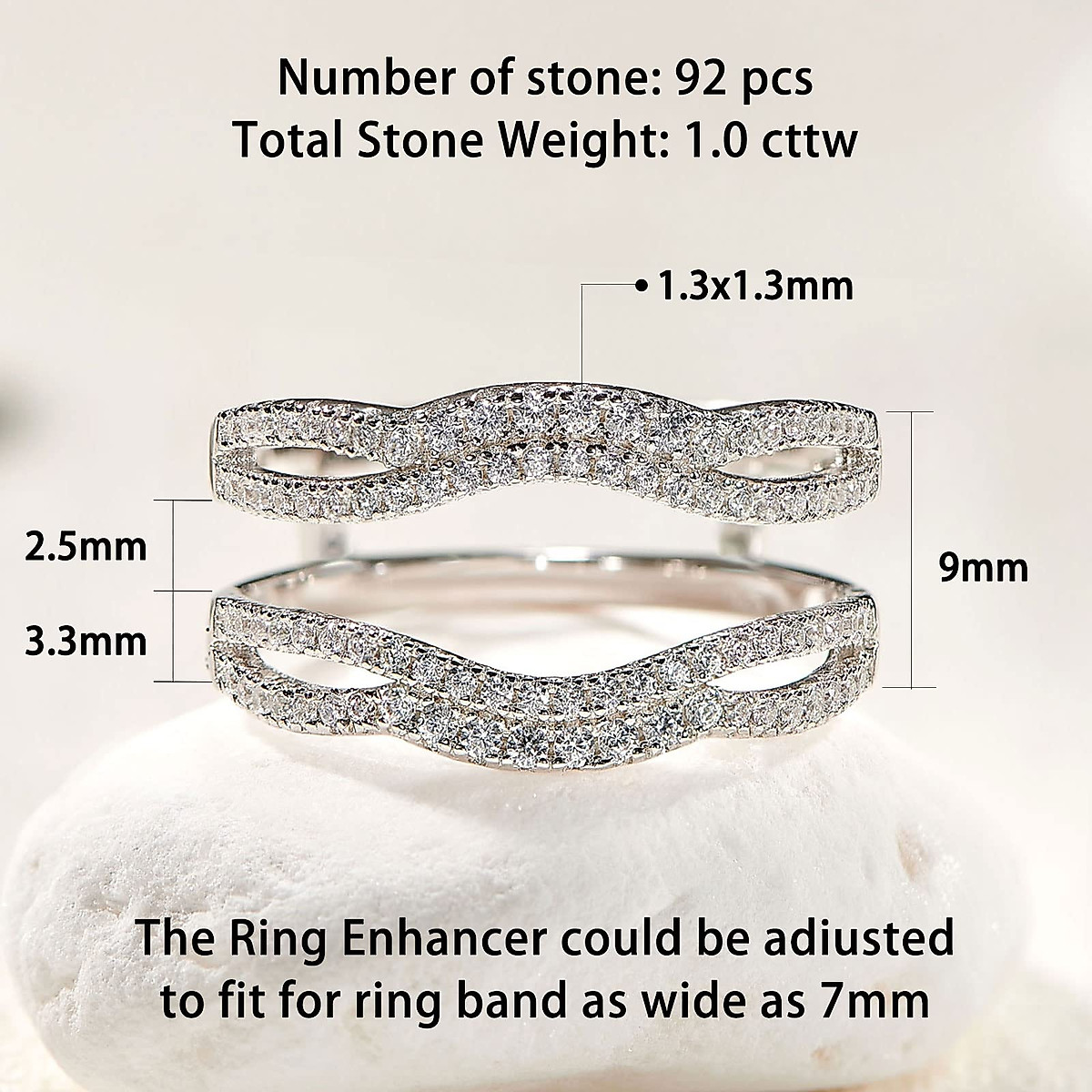 Newshe Jewellery Bridal Ring Enhancer for Engagement Rings AAAAA Cz Wedding Band for Women Eternity Ring Guard Size 8
