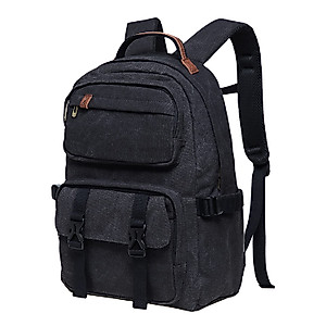 KAUKKO Vintage Casual polyster and Leather Rucksack Backpack(20-2-BLACK)