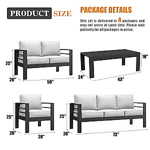 Vakollia 5 Pieces Modern Aluminum Patio Furniture Set, Outdoor Conversation Sets Metal Sectional Sofa with Coffee Table