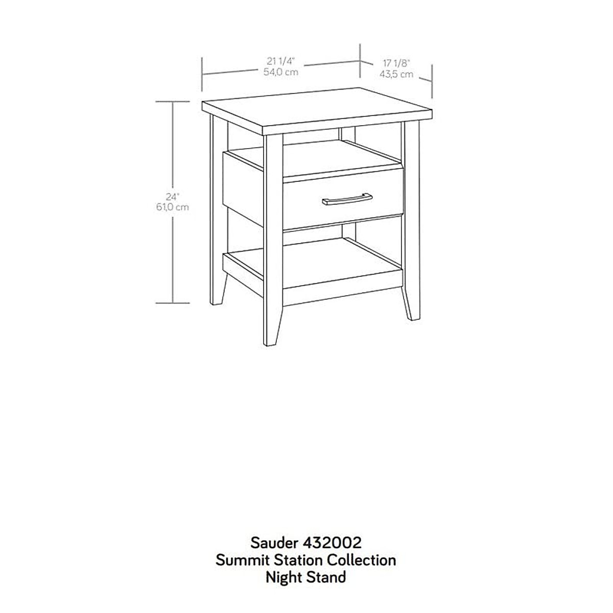 Sauder Summit Station Engineered Wood 1-Drawer Night Stand in Glacier Oak