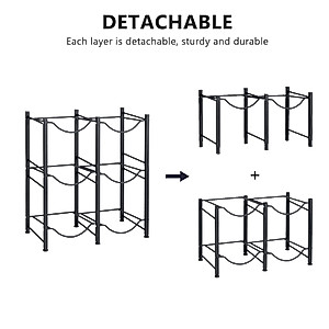 Nandae Water Cooler Jug Rack, 3-Tier Heavy Duty Water Bottle Holder Storage Rack 5 Gallon Water Jug Holder for 6 Bottle, Black