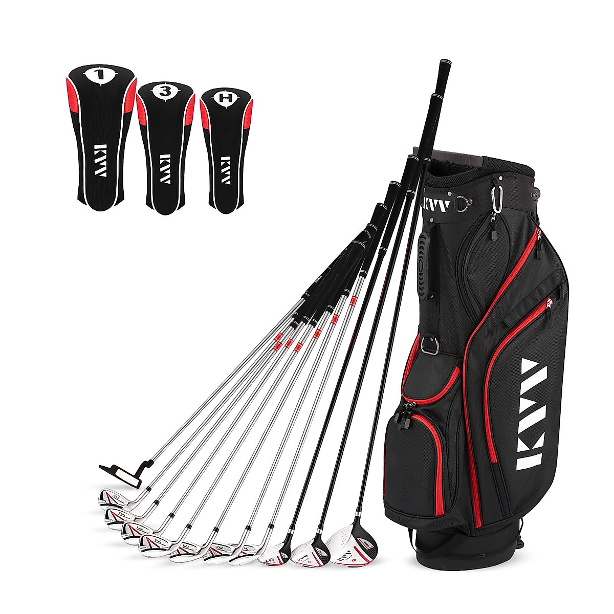 KVV Men’s Complete Golf Clubs Package Set Includes Driver, Fairway, Hybrid, 5#-P# Irons, Putter, Stand Bag, Head Covers, Right Handed