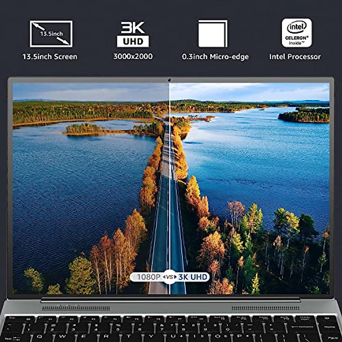 XOPPOX 13.5’’ Laptop Computer, Newest UHD 3000 x 2000 Clear Screen PC Laptops, Windows 10 Home with Intel Celeron N4020 Dual Core 8GB RAM 128GB SSD for Students School Office, Gray