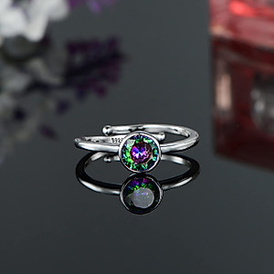 VOLUKA Created Mystic Topaz Rainbow CZ Rings for Women 925 Sterling Silver Wedding Engagement Adjustable Eternity Ring Band for Men